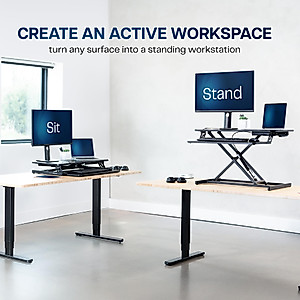 VIVO Height Adjustable 32 inch Stand Up Desk Converter, Quick Sit to Stand Tabletop Dual Monitor Riser Workstation, Black, DESK-V000S