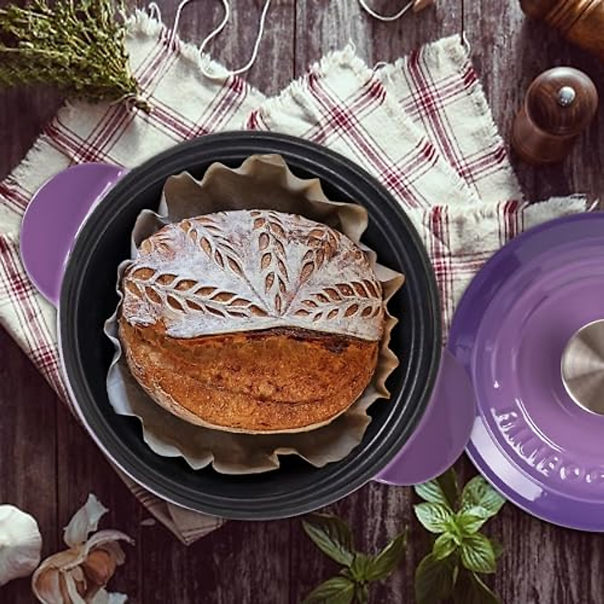 AILIBOO 2 Quart Dutch Oven Pot with Lid – Dual Handles,for No Knead Bread Baking, Sourdough Loaf, Non-Coated & Non-Toxic Ceramic Small Bread Oven Pan-purple