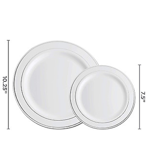 700 Piece Plastic Silver Dinnerware Set - 200 Rim Plates - 300 Silverware - 100 Cups - 100 Linen Like Silver Napkins, 100 Guest Disposable Dinnerware Set