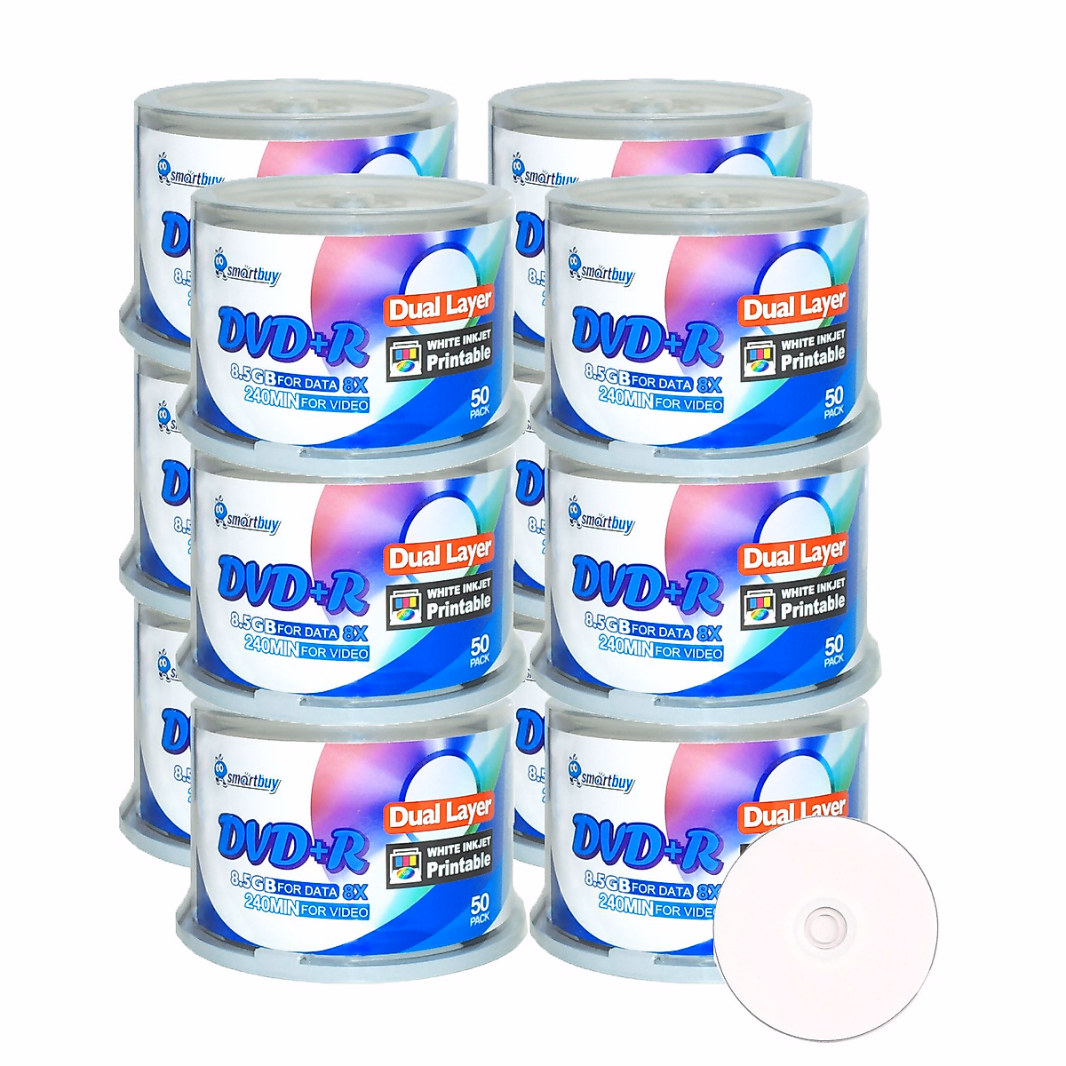 Smartbuy 600-disc 8.5gb/240min 8X DVD+r Dl Dual Layer Double Layer White Inkjet Hub Printable Blank Data Recordable Media Disc Spindle