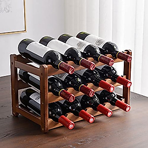 BESPORTBLE Wooden Wine Storage Rack Stackable Wine Bottle Holder 3 Layer Rustic Wine Shelf Cabinet Display 12 Bottles Organizer for Home Bar Shop Countertop
