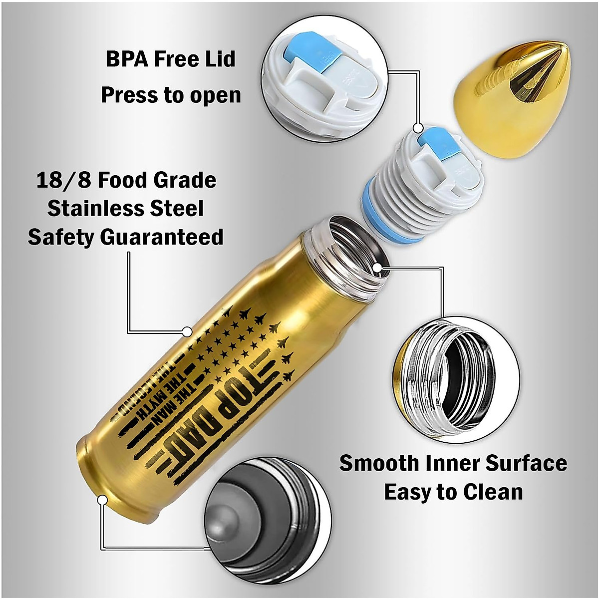 FROOBLEQUIRK 17 Oz Stainless Steel Top Dad Bullet Tumbler – Funny Gifts for Dad, Birthday, Christmas & Father’s Day Gift from Daughter, Son, Wife