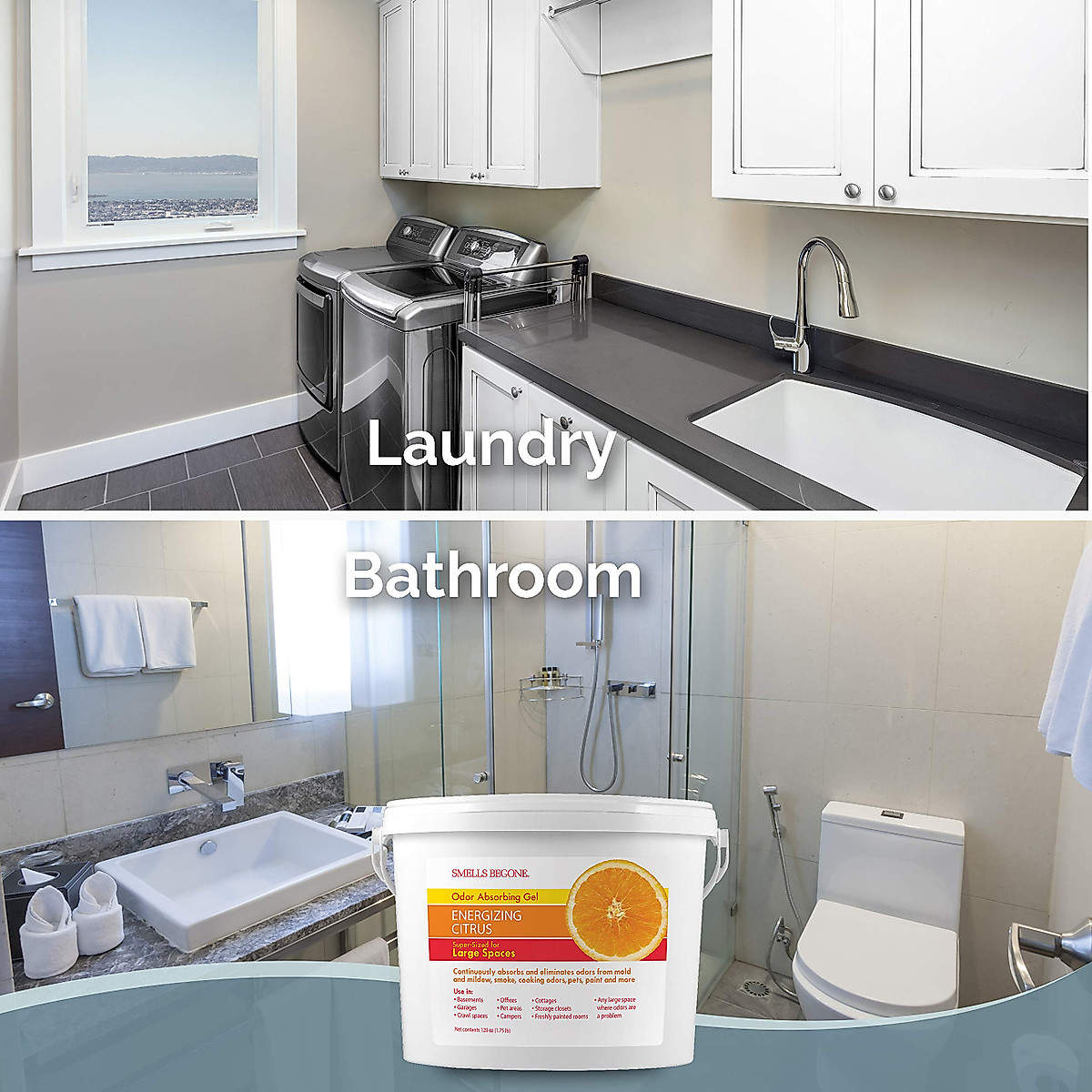 SMELLS BEGONE Odor Absorber Gel - Air Freshener & Odor Eliminator for Homes, Garages & Commercial Buildings - Industrial Size - Energizing Citrus Scent - 1 Gallon