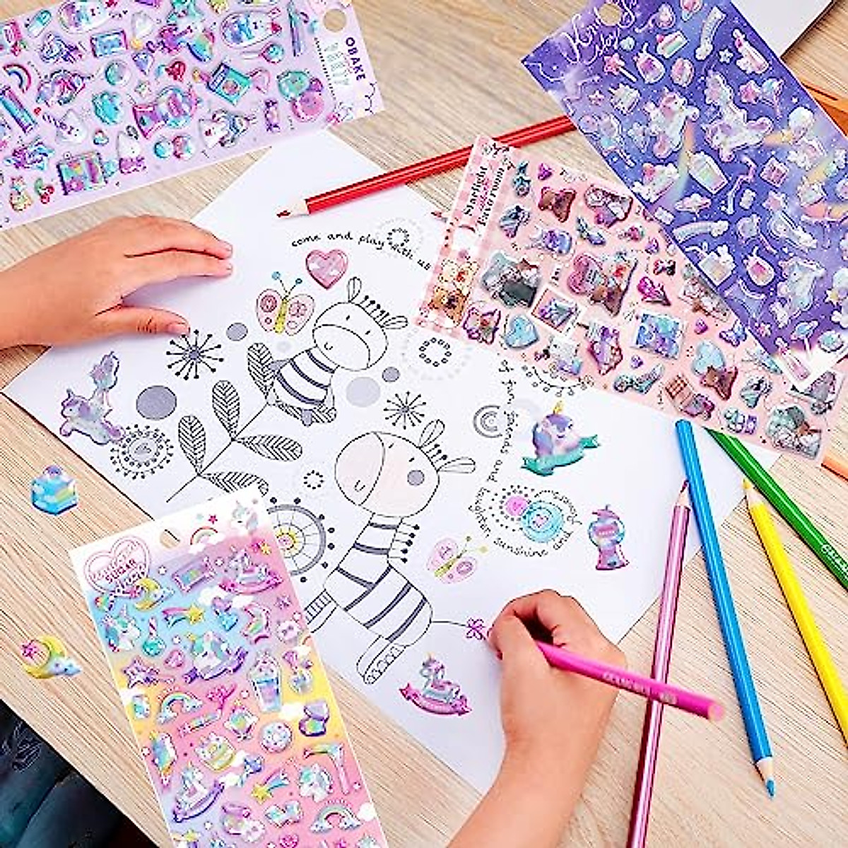 3D Puffy Unicorn Stickers for Girls Kids | Cute Sparkle Rainbow Stars Moons Clouds Candy Stickers for Phone Cases, Laptops, Party Favors | 4 Sheets.