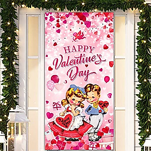 Happy Valentine's Day Door Cover - Valentine Valentine's Day Banner Large Fabric Valentine's Day Love Background Indoor Outdoor Decoration for Valentine's Day Party Supplies（70.9 x 35.4 Inch）
