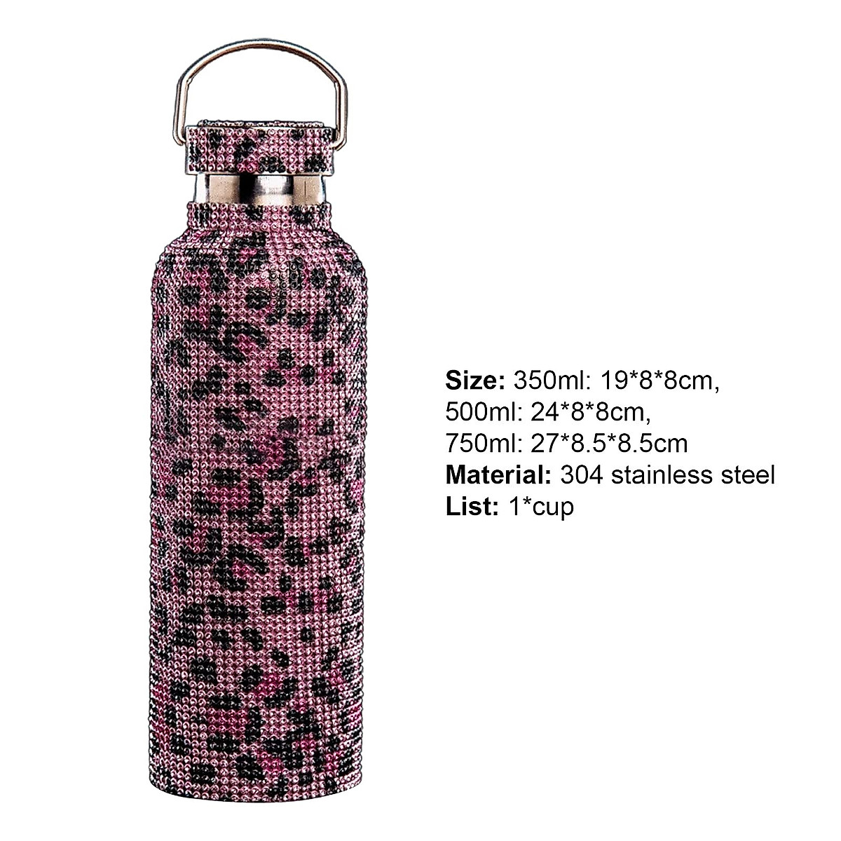 Diamond Insulated Bottle with Lid & Handle- Sparkling Rhinestone Leakproof Studded 304 Stainless Steel Vacuum Cup Thermo Travel Coffeee Mug for Women
