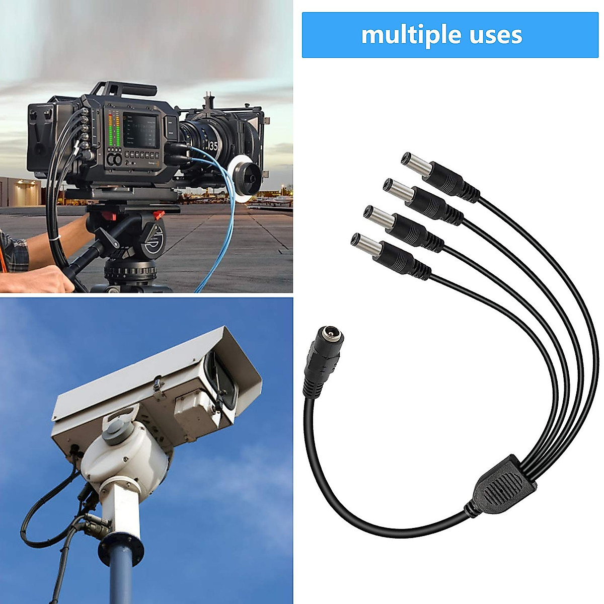 SAISN DC Power Y Splitter Cable 1 Female to 4 Male Plug for CCTV Camera (1 to 4)