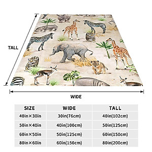 Zoo Animals Blanket African Safari Animals Elephant Tiger Giraffe Zebra Rhinoceros Decor Throw Blanket Gifts for Girls Boys Women Super Warm Soft Plush Fleece Flannel Blanket for Kids Adults 50"X40"