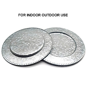 KX-WARE Silver Galvanized Steel Charger Plate, 13-inch Beaded Charger Plates Dinnerware Dishes, Set of 6