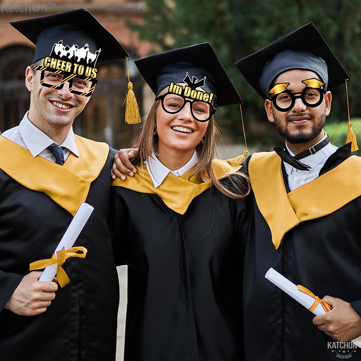 KatchOn, Black and Gold Graduation Glasses 2024 - Pack of 20 | Graduation Photo Booth Props for Gold Graduation Decorations Class of 2024 | Graduation Party Favors, Graduation Glasses Class of 2024