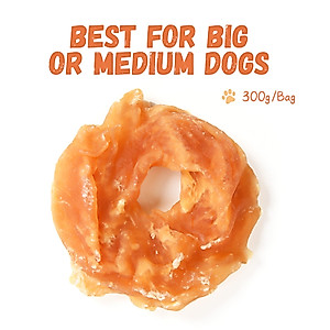 Pawmate Dog Treats Chicken Jerky Rings, Rawhide-Free Grain-Free Real Dried Tenders Natural Chicken Breast Dog Chewy Training Snacks for Small Medium Large Dogs Large Pack 10.58oz