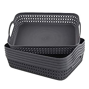 Morcte Large Plastic Storage Tray Basket, Desktop Bins Organizer (Grey, Set of 6)