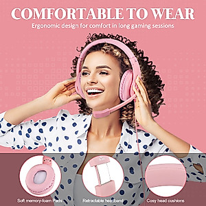 DIWUER Gaming Headset for Xbox One, PS4, PS5, Nintendo Switch, Bass Surround and Noise Cancelling 3.5mm Over Ear Headphones with Mic for Laptop PC Smartphones, Pink