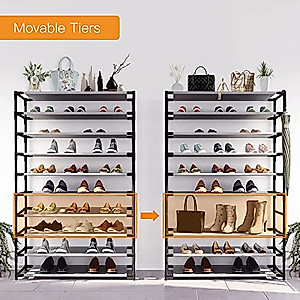 COMHOMA Shoe Rack 10 Tiers Large Shoe Rack Organizer for 50 Pairs Space Saving Shoe Shelf Non-Woven Fabric Shoe Storage Cabinet Adjustable GRAY