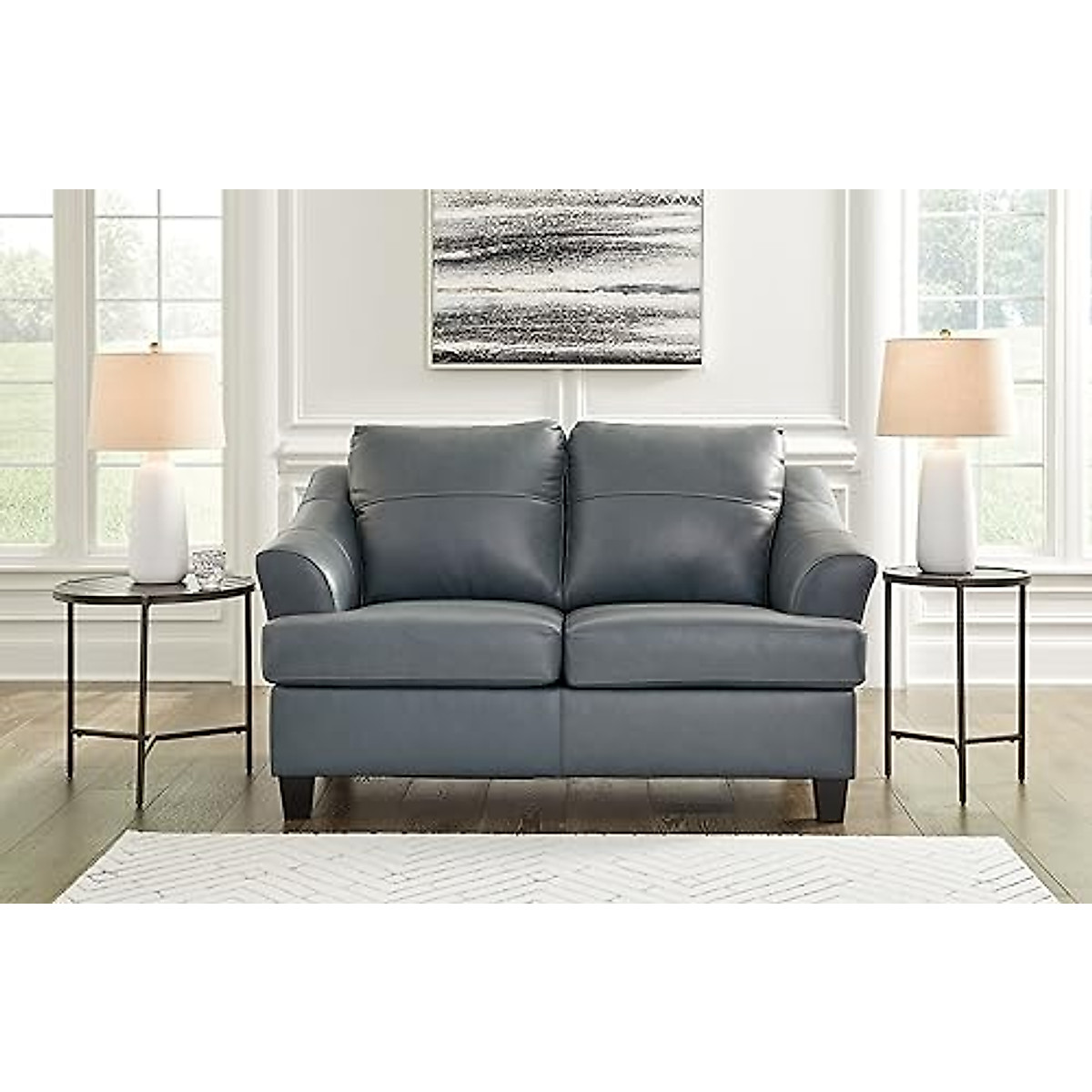 Signature Design by Ashley Genoa Contemporary Leather Match Loveseat, Blue