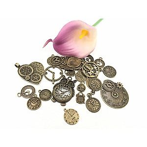 Kinteshun Clocks and Watches Dial Face Movement Charm Alloy Multistyle Steampunk Pendant Charm Connector for DIY Jewelry Making Accessaries(100 grams) (Bronze)