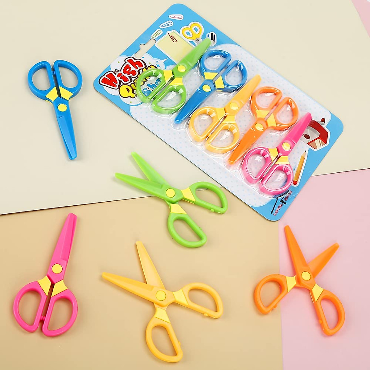 LOVESTOWN 5 PCS Pre-School Training Scissors, Plastic Safety Scissors Child-Safe Scissors Toddler Scissors Age 3 for Toddler Arts and Crafts