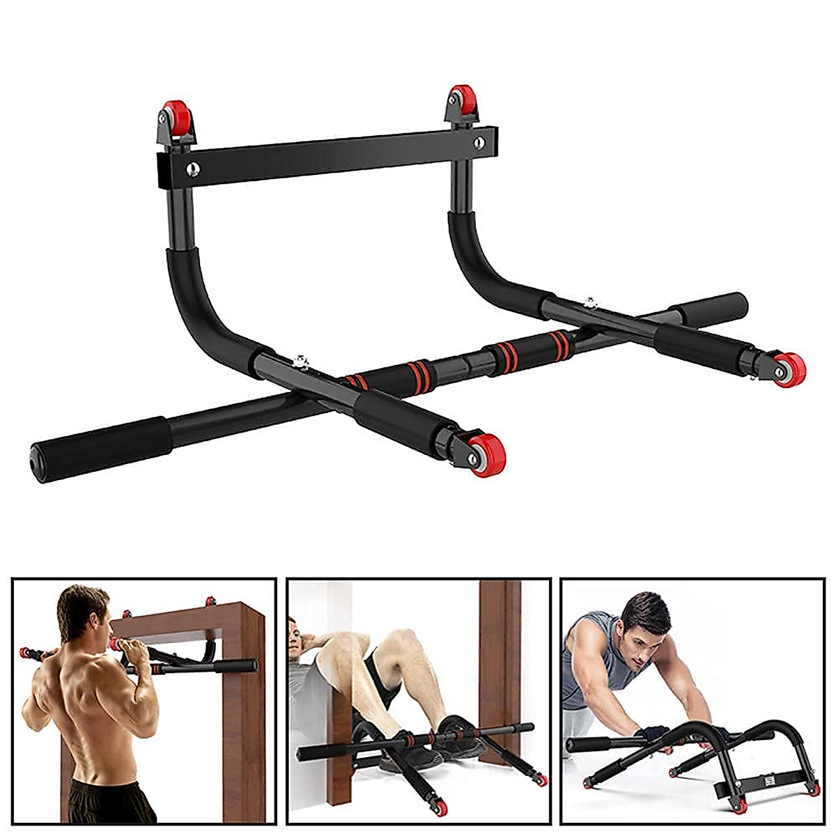 KDFJ Adjustable Indoor Fitness Horizontal Bar Pull-Up Workout Handles Chin-Up Gym Equipment Home Fitness Exercise Heavy Duty Trainer-Black