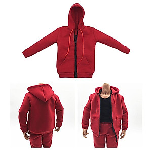 AMLESO 1/6 Hoodie Casual Clothes for 12 '' Male Action Figure, red