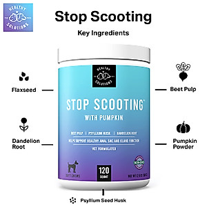Dog Fiber Soft Chews Supplement - Stop Scooting Digestive Formula Enhanced with Pumpkin, Psyllium Husk, & Beet Pulp - Supports Dogs Healthy Anal Gland, Stool & Constipation - Made in USA, 120 ct