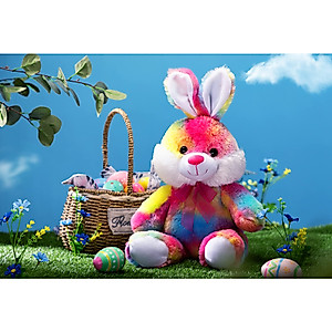 HollyHOME Easter Bunny Stuffed Animal Tie-Dye Rabbit Plush Toys for Kids Multi-Color