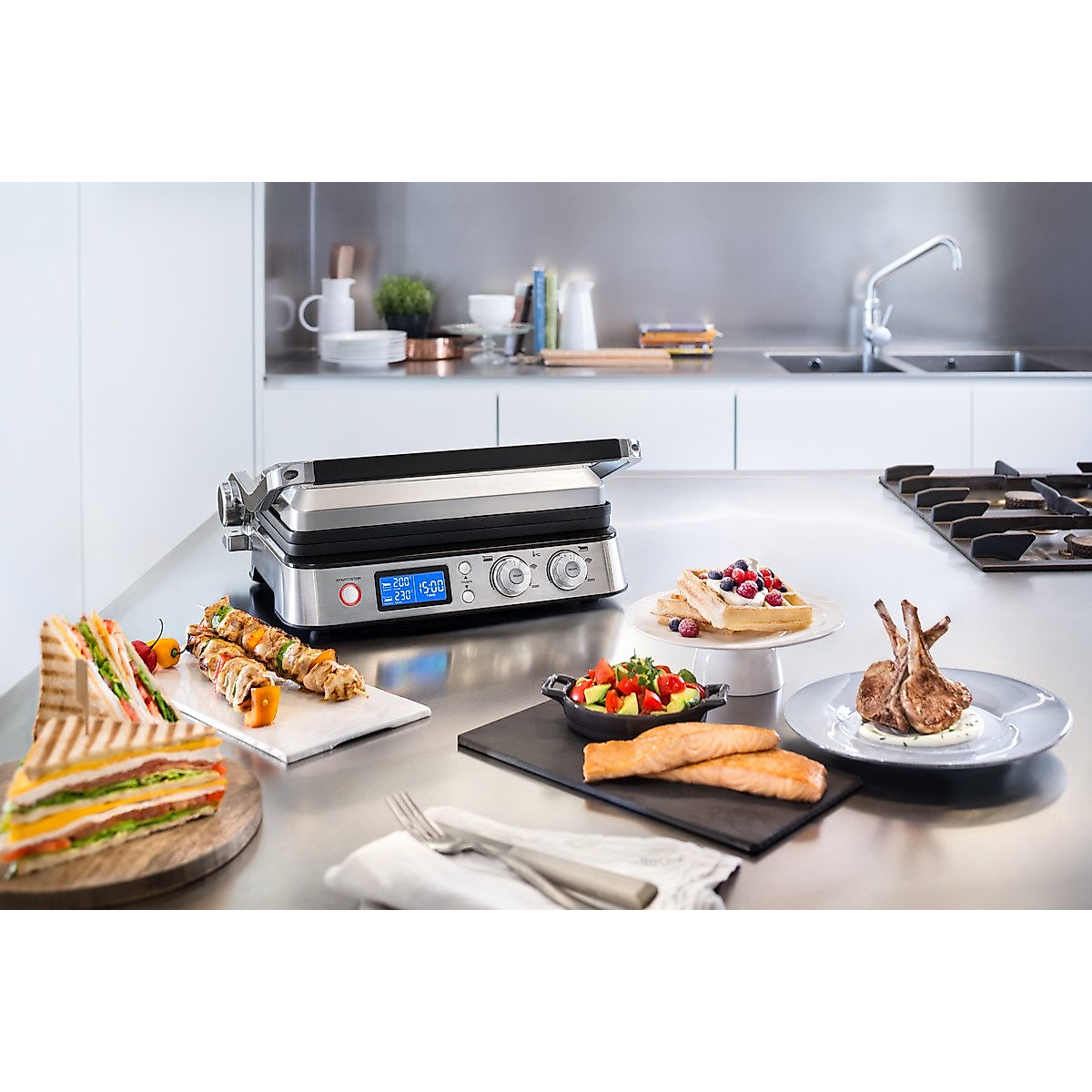 De'Longhi CGH1030D Livenza All-Day Grill, Griddle and Waffle Maker Silver Large