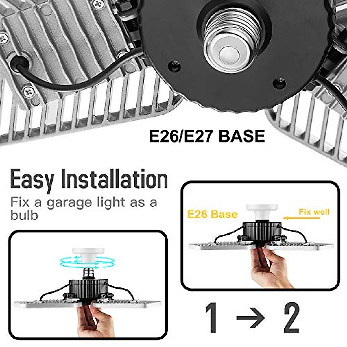 LZHOME 2-Pack LED Garage Lights, Deformable LED Garage Ceiling Lights 9000 Lumens, 82W CRI 80 Led Shop Lights for Garage, Adjustable Garage Lights, Led Garage Lighting (No Motion Activated)