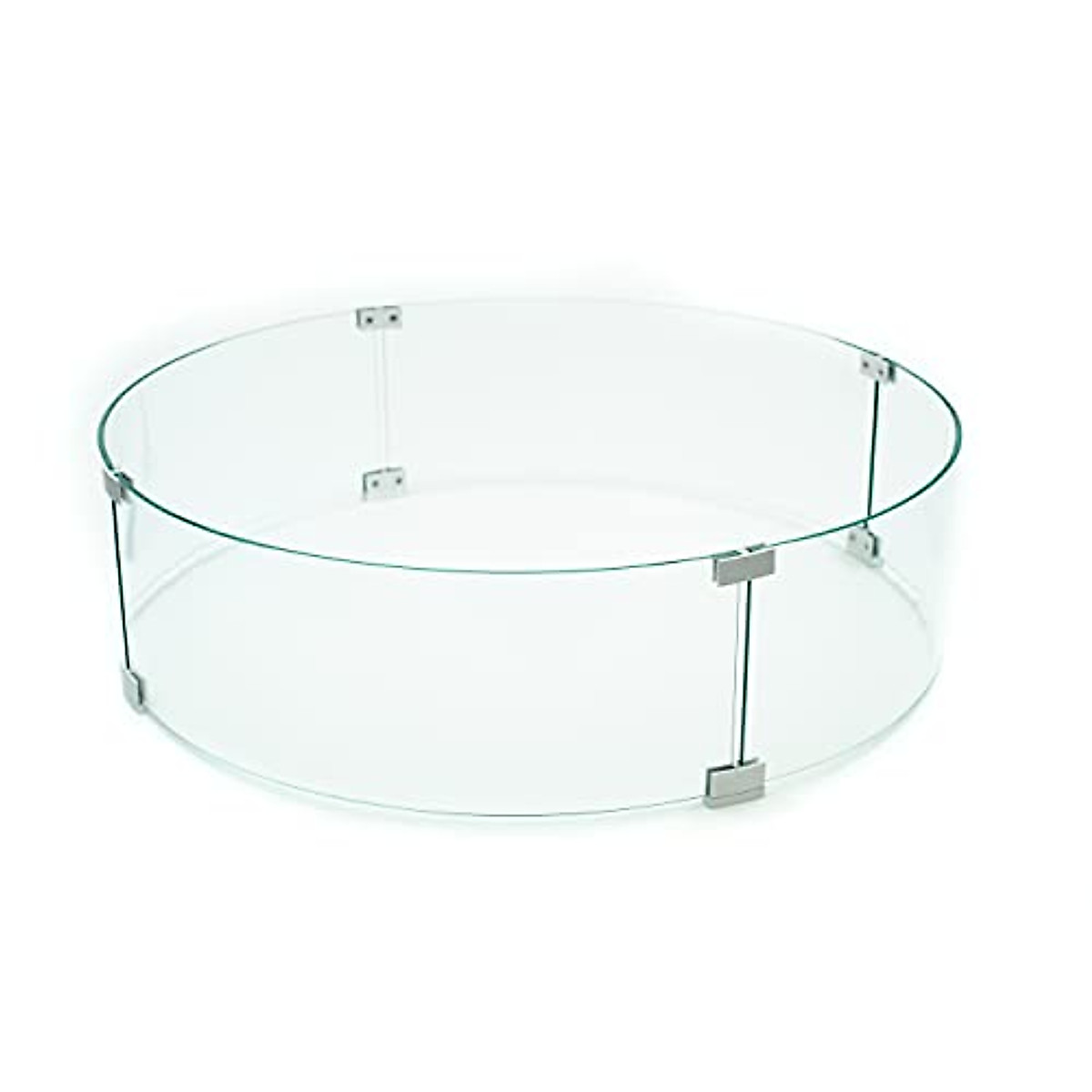 AMS Fireplace 36" Round Fire Pit Glass Wind Guard | Clear Tempered Glass Flame Protective Pane. Wind Resistant with Aluminum Corner Bracket and Rubber Feet