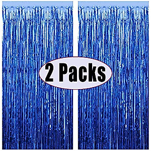 FECEDY 2pcs 3ft x 8.3ft Navy Blue Metallic Tinsel Foil Fringe Curtains Photo Booth Props for Birthday Wedding Engagement Bridal Shower Baby Shower Bachelorette Holiday Celebration Party Decorations