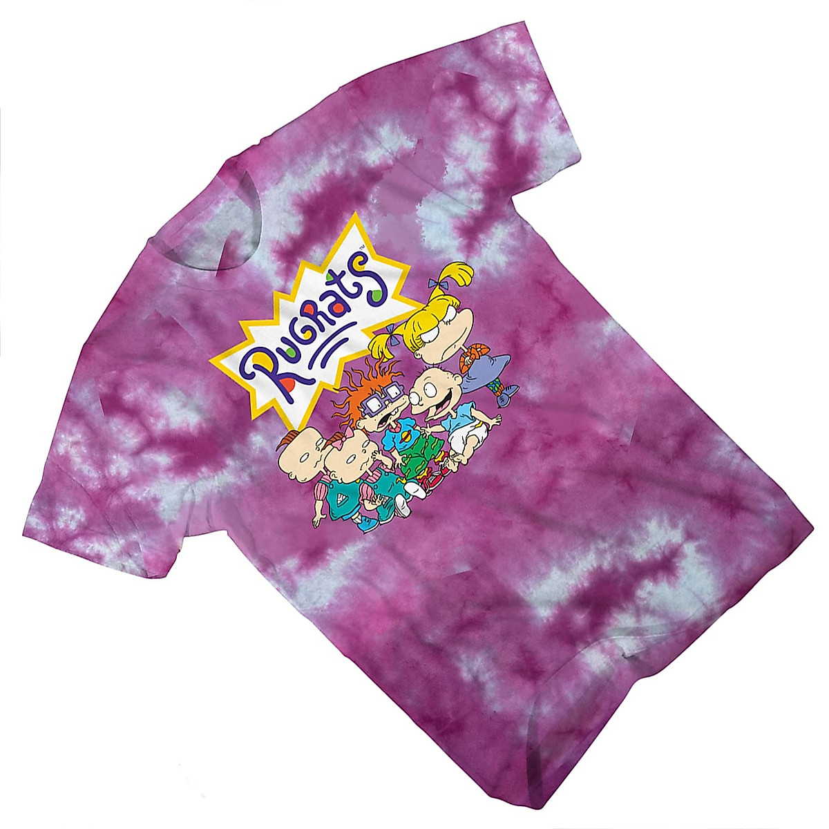 Nickelodeon Mens 90's Classic Shirt - Tie Dye Rugrats, Reptar, Ren & Stimpy, and Hey Arnold - Vintage Tie Dye T-Shirt (Blue Cloud Dye, Small)