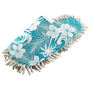 FLildon Microfiber Cleaning Slippers Beach Palm Hibiscus Washable Mop Shoes Slipper for Men/Women House Floor Dust Cleaner, Size M