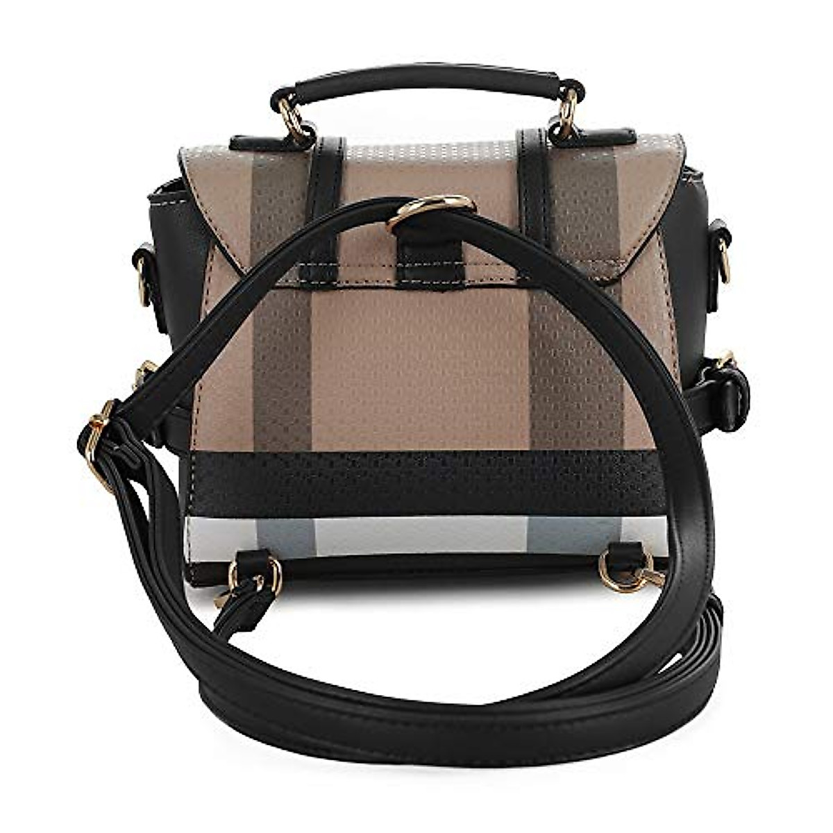 SG SUGU Small Plaid Lightweight Crossbody Bag Fashion Backpack Top Handle Purse | Brown/Black