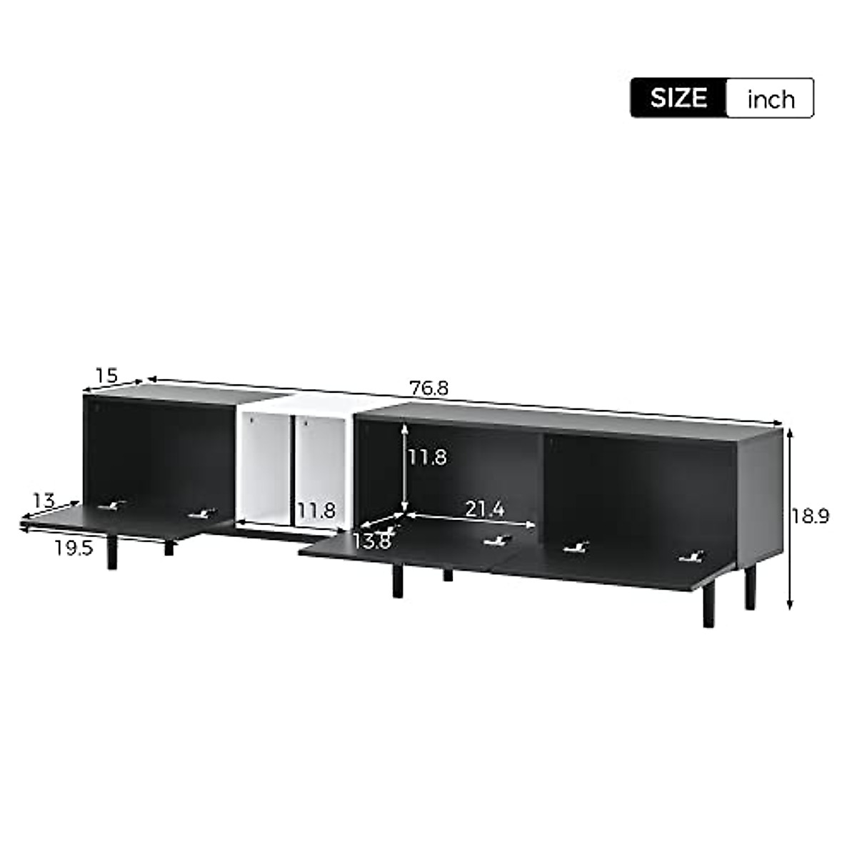 80 Inch TV Stand with Storage Cabinet and Open Shelves, Modern Black Media TV Console for TVs up to 80", Minimalist Wood Entertainment Center for Living Room, Bedroom