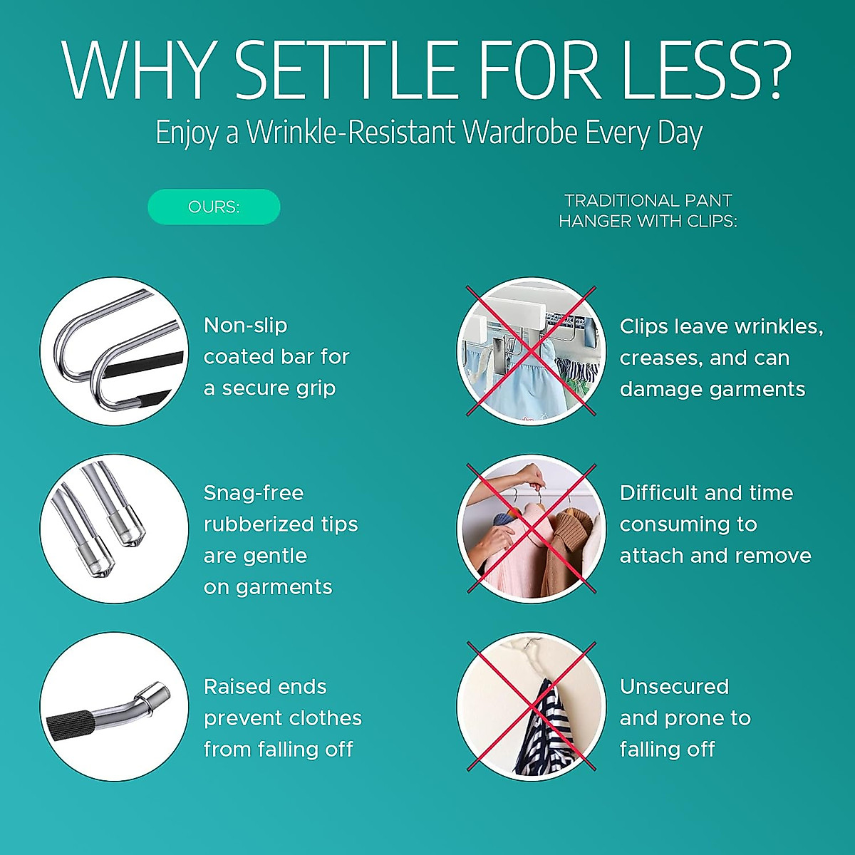 Pants Hangers | Open-Ended Metal Pants Hangers, 15 Black Pant Hangers Non-Slip Hangers for Pants, Jeans, Slacks, Blanket, Tablecloth - Space-Saving Pants Hangers for Women and Men by ERA Accents