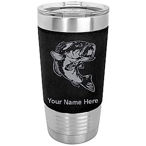 LaserGram 20oz Vacuum Insulated Tumbler Mug, Bass Fish, Personalized Engraving Included (Faux Leather, Black)