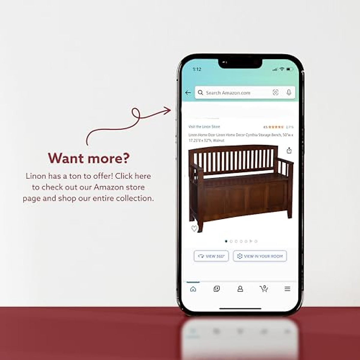 Linon Home Decor Storage Bench with Short Split Seat Storage, Walnut, 50 inchw x 17 inchd x 25.25 inchh.