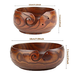 Wooden Yarn Bowl, Handmade Natural Wood Craft Knitting Yarn Bowls with Holes Storage Gift for Knitting and Crocheting (7.1 x 2.8 inch)