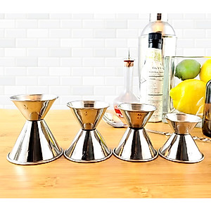 MULMEHË Economy Style Cocktail Jiggers, Includes All Essential Bar Measurements, Stainless Steel, Set of 4