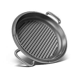 Risa Cast Iron, Oil-Coated Grill Pan for the Perfect Sear Grill on Oven, Stove, or Outdoor Grill | Works as Lid on Pots and Pans | Black, Deep Blue (RIS-FGS-A008-01-AA1US)