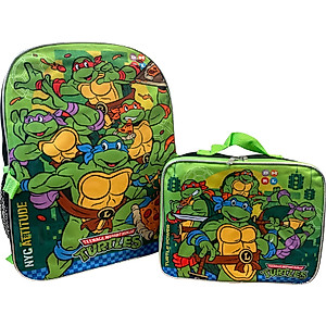 Ruz Group Kid's Licensed 16 Inch Backpack With Removable Lunch Box Set (Ninja Turtles)
