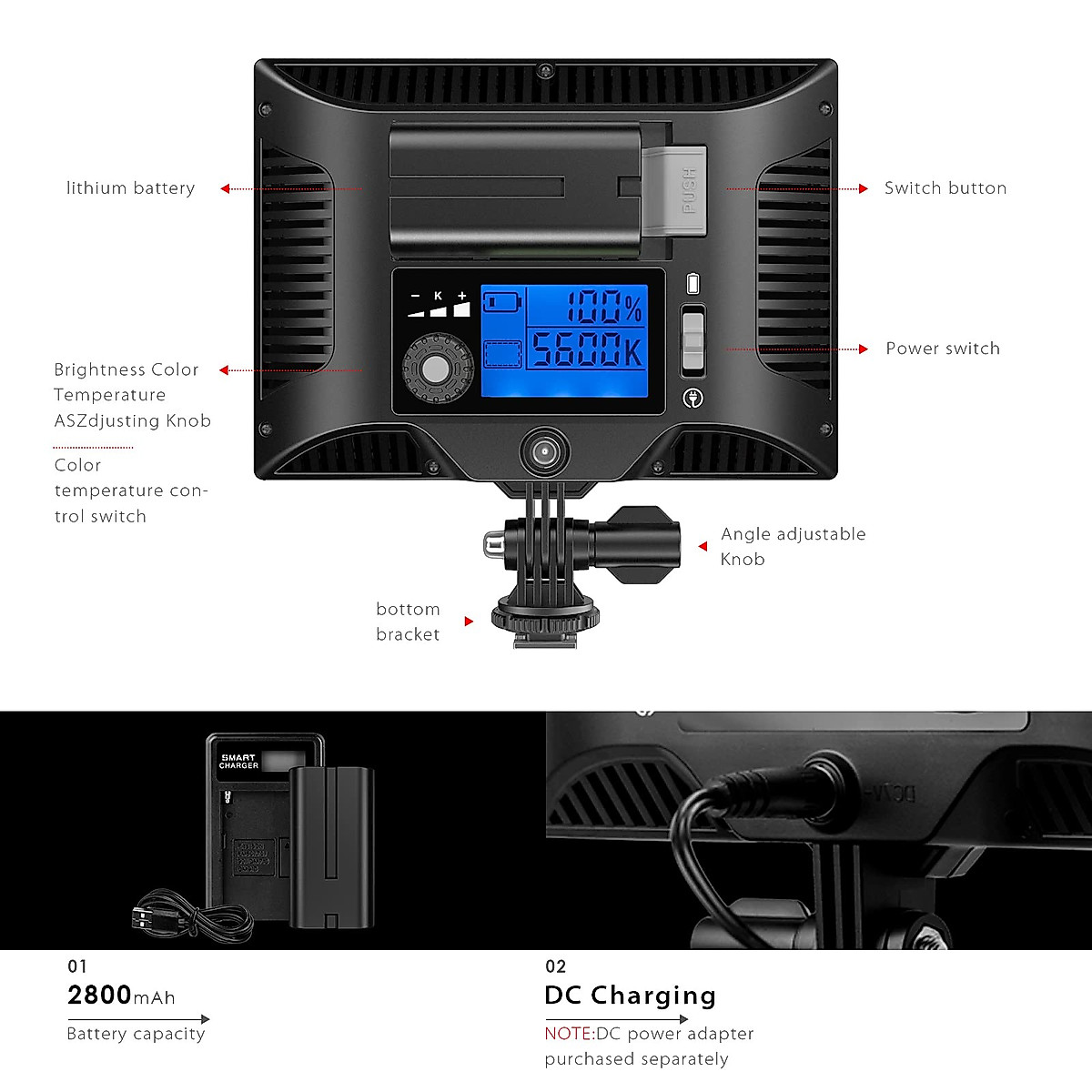 Switti S20 Camera Light, LED Light Mounted on DSLR Cameras/Camcorder, Portable Video Light Panel for Photography, YouTube Video, Vlog Lighting| 3200K-5600K, CRI95+