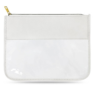 LOKFAR Nylon Makeup Bag DIY Chenille Letter Clear Travel Zipper Pouch, Preppy Makeup Bag Clear Cosmetic Bag, Water-proof Makeup Travel Pouch Snack Bags for Women (White)