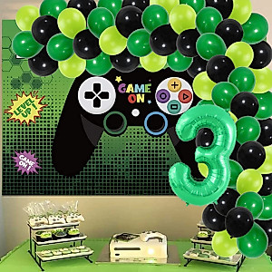 Green Black Balloon Garland Arch Kit - 122PCS Video Game Party Supplies Lime Green Black Balloons for Boy Soccer Football Video Gamer Miner Birthday Baby Shower Graduation Party Decors