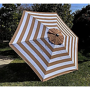 BELLRINO DECOR BELLRINO Replacement 9 ft 6 ribs MEDIUM COFFEEWHITE STRIPE STRONG & THICK Umbrella Canopy (Canopy Only)