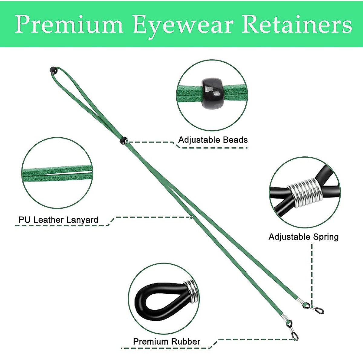 AugLifers Eyeglasses Holder Straps Cord, Sunglasses Strap Adjustment for Men Women, Anti-slip Sports Eyewear Retainer Lanyards 5PCS