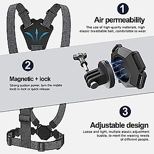 Tomat Osmo Action 3 Camera Mounts and Clamps Accessories Set for DJI OSMO Action Camera,Compatible for Insta360 X3/X2/One R/RS for GoPro Hero Series (Chest Strap)
