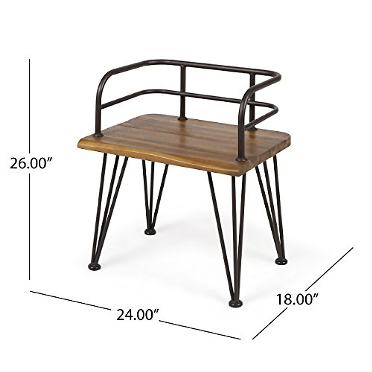 Christopher Knight Home Zion Outdoor Industrial Acacia Wood Chairs with Iron Frame, 2-Pcs Set, Teak Finish / Rustic Metal