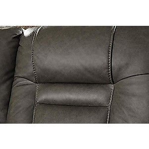 Signature Design by Ashley Wurstrow Leather Adjustable Dual Sided Power Reclining Loveseat with Console & USB Charging, Dark Gray