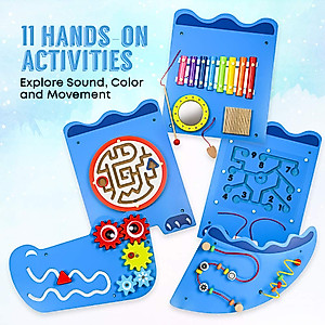 LITTLE CHUBBY ONE Crocodile Activity Wall Busy Board Panels - Fun and Educational Toy for Kids - Easy to Install Wall Mounted Interactive Board Games and Mazes for Kids Encourages Development
