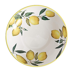 Bico Lemon Dreams Ceramic Pasta Bowl, Set of 5(1 unit 214oz, 4 units 35oz), for Pasta, Salad, Microwave & Dishwasher Safe